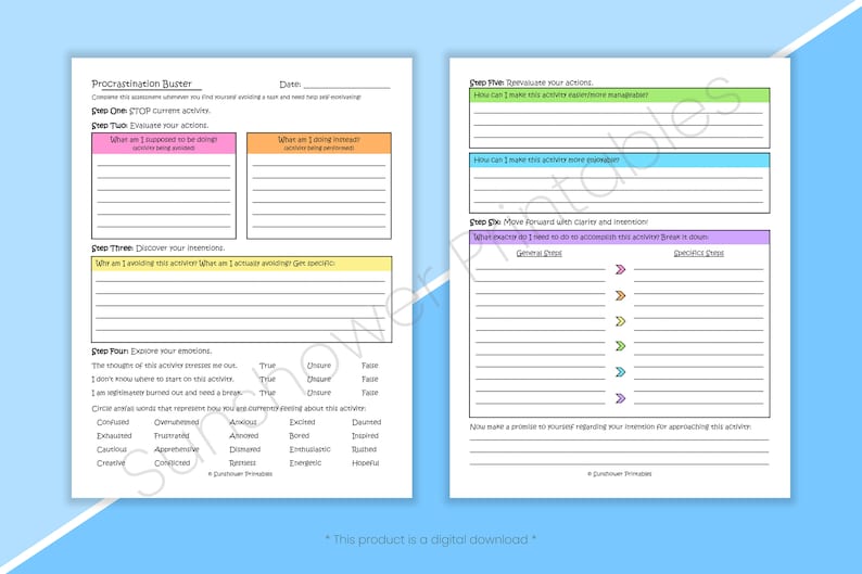 Procrastination Buster Printable Worksheets ADHD Focus - Etsy