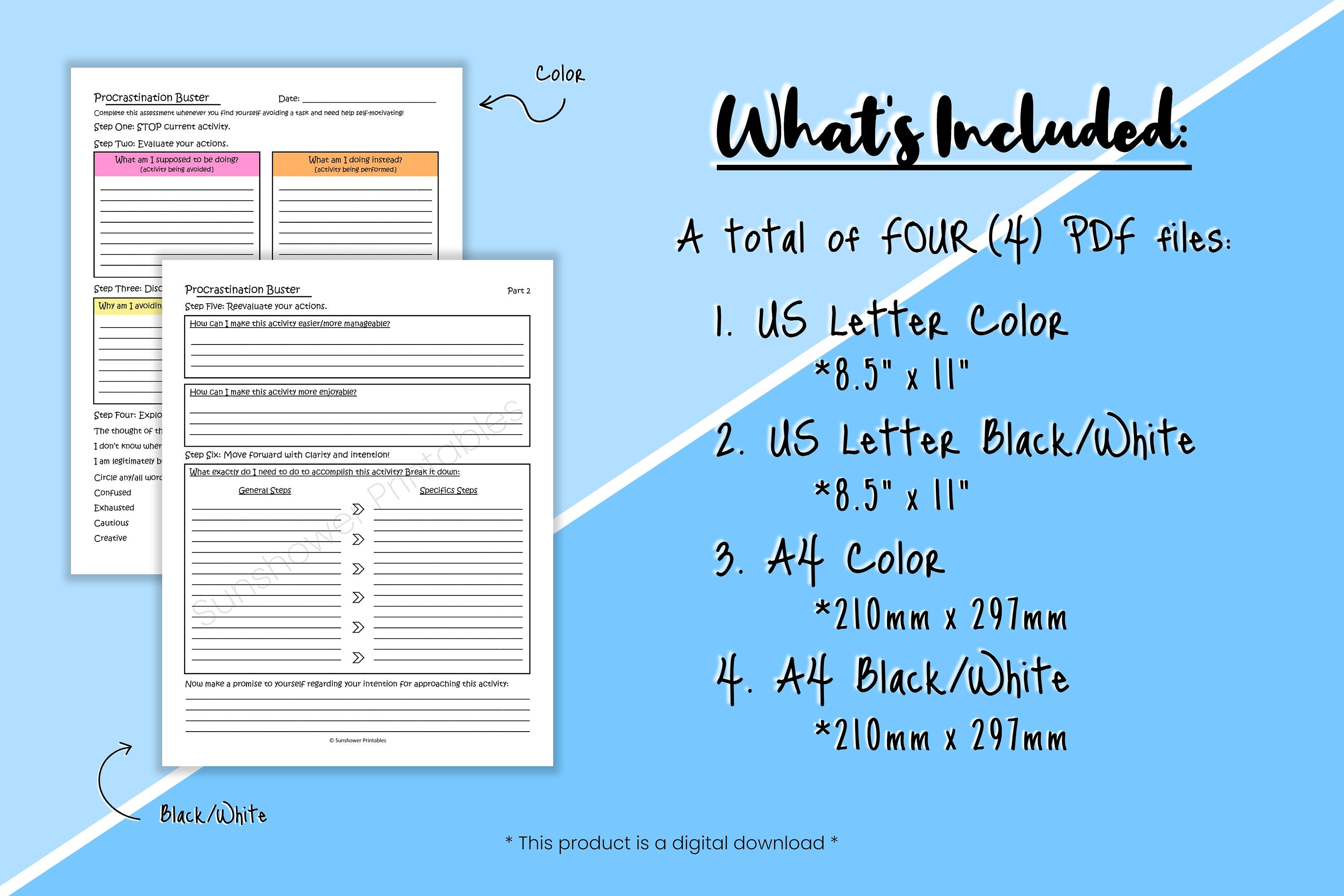 Procrastination Buster Printable Worksheets - ADHD Focus Productivity ...