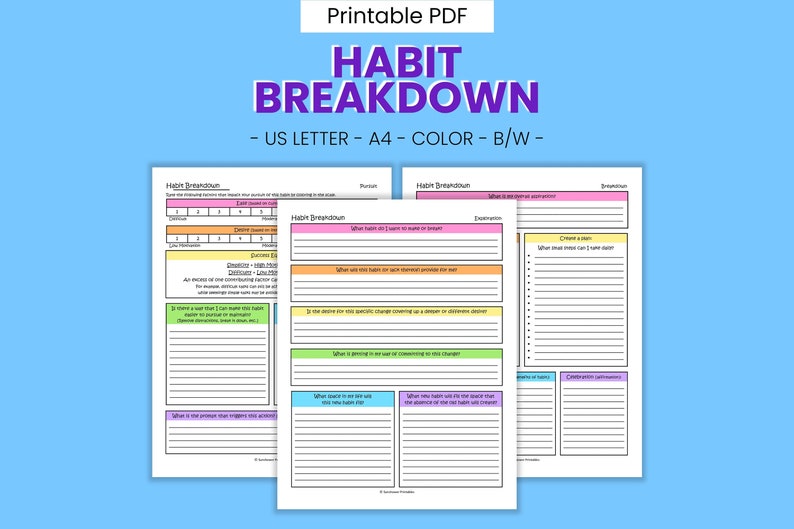 Habit Breakdown Printable Goal Worksheets - Behavior Journal ...
