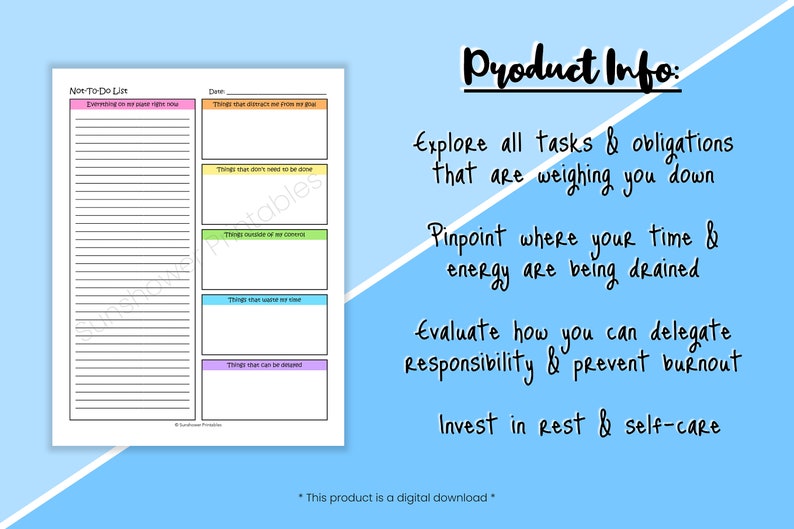 Printable Not-to-do List Prompts Protect Mental Health Worksheet, Work ...