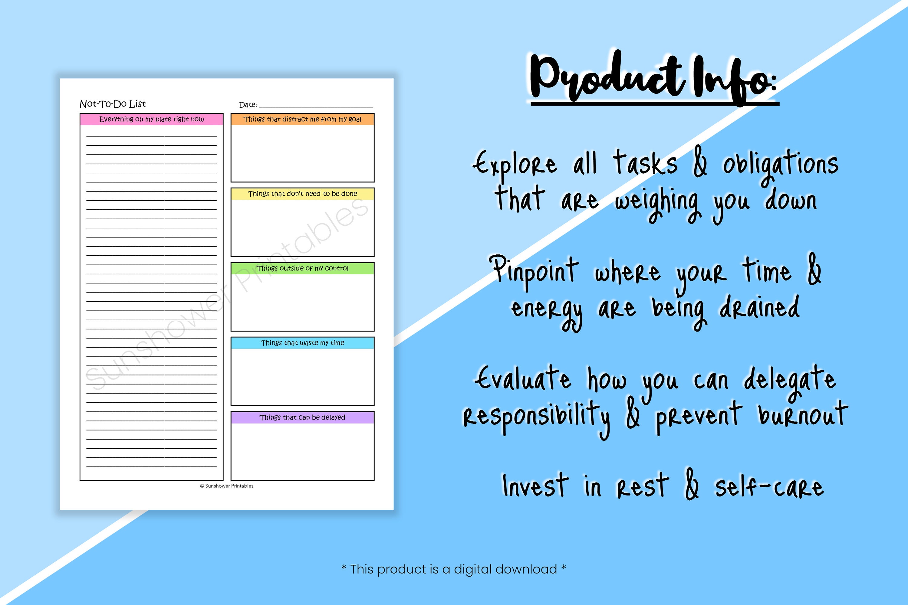 Printable Not-to-do List Prompts Protect Mental Health Worksheet, Work ...