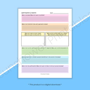 Affirmation Creation Printable Therapy Worksheet - Boost Self-esteem ...