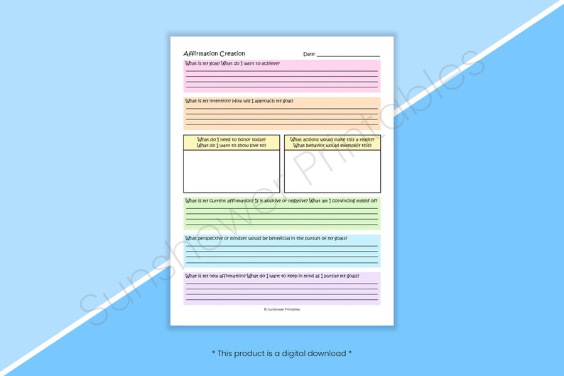 Affirmation Creation Printable Therapy Worksheet - Boost Self-esteem ...