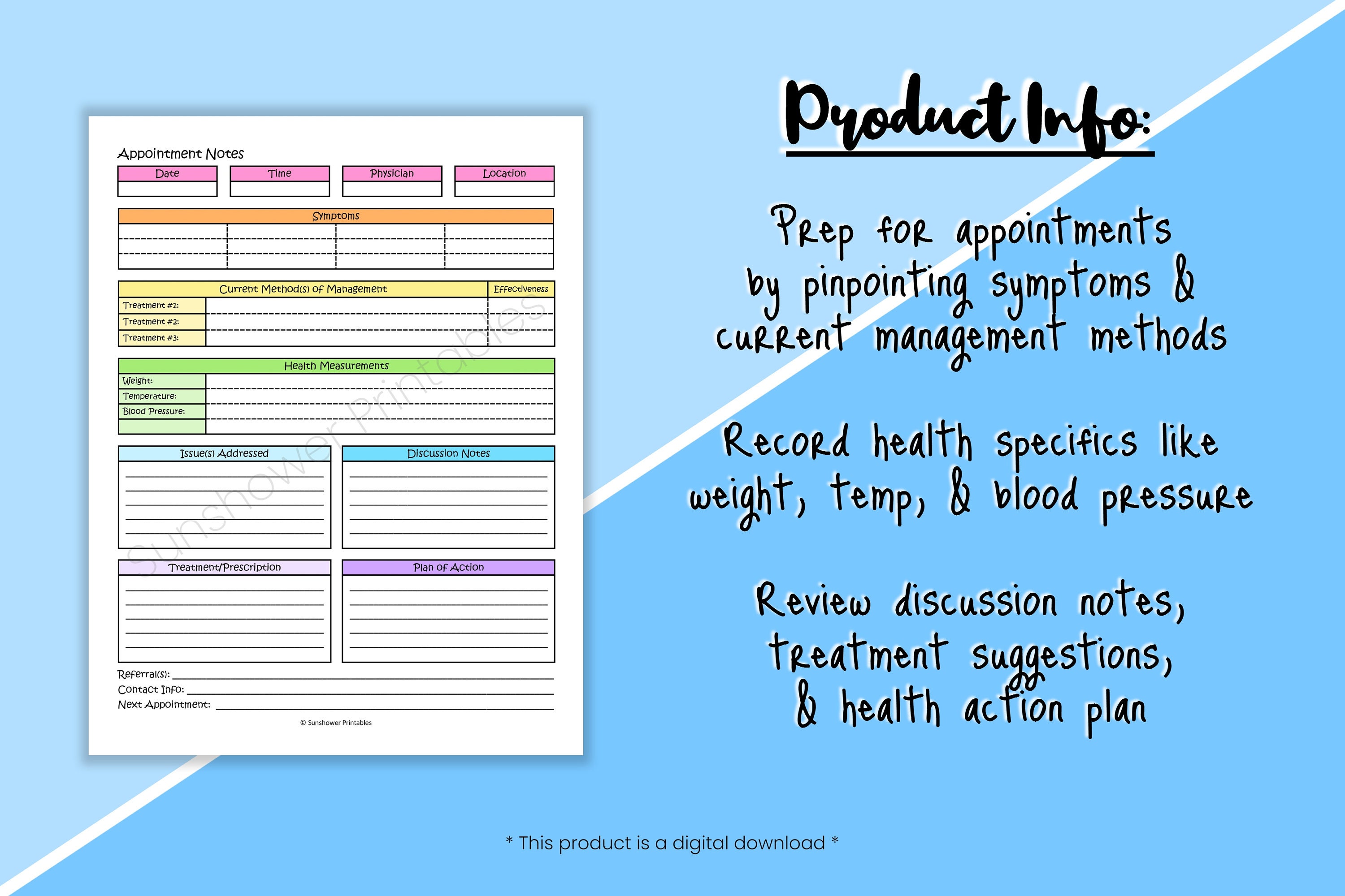 Doctors Appointment Printable Note Taking - Medical Record, Symptom ...