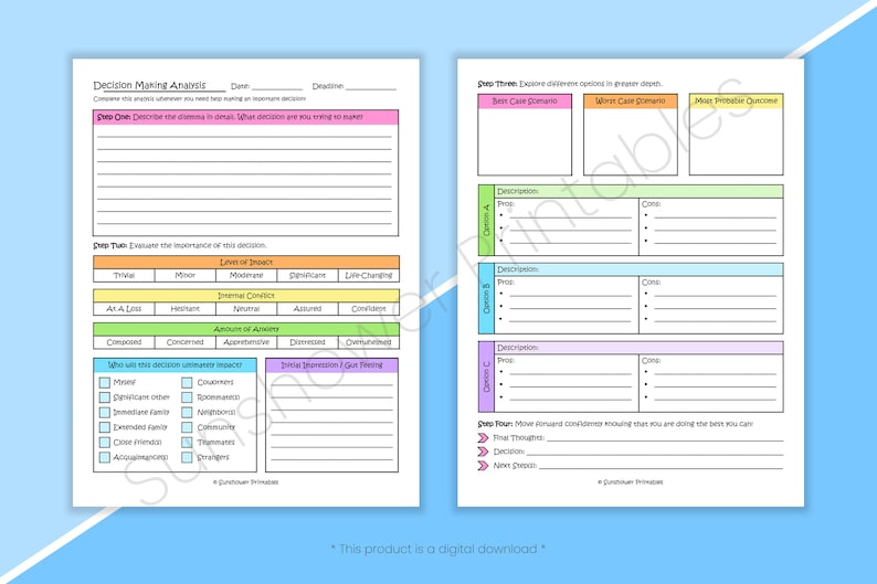Decision Making Printable Worksheets - Opportunity Assessment, Personal ...