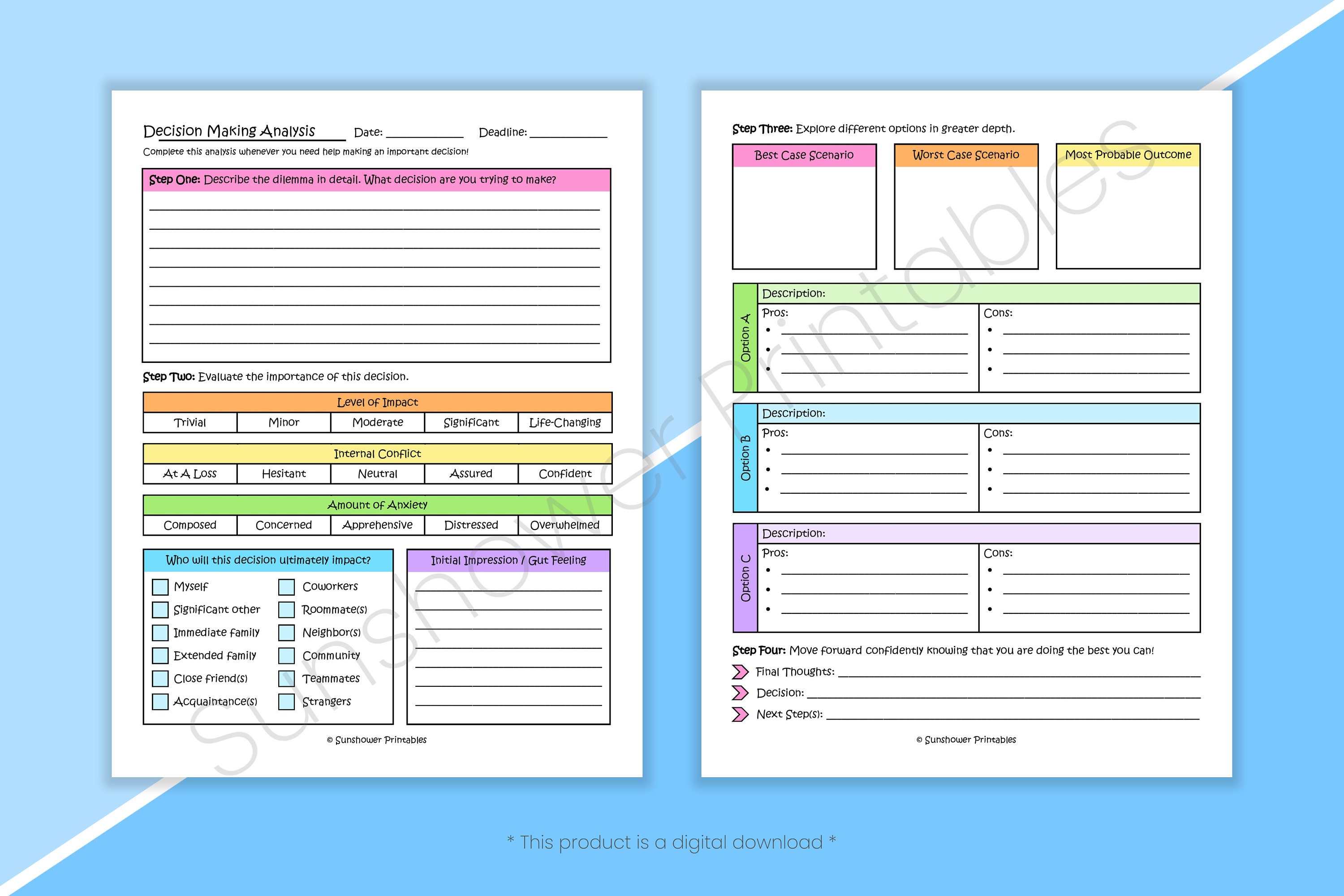 Decision Making Printable Worksheets - Opportunity Assessment, Personal ...