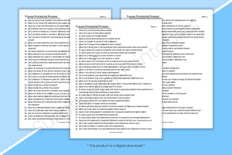 Trauma Processing Journal Writing Prompts 100 Printable Questions, PTSD ...
