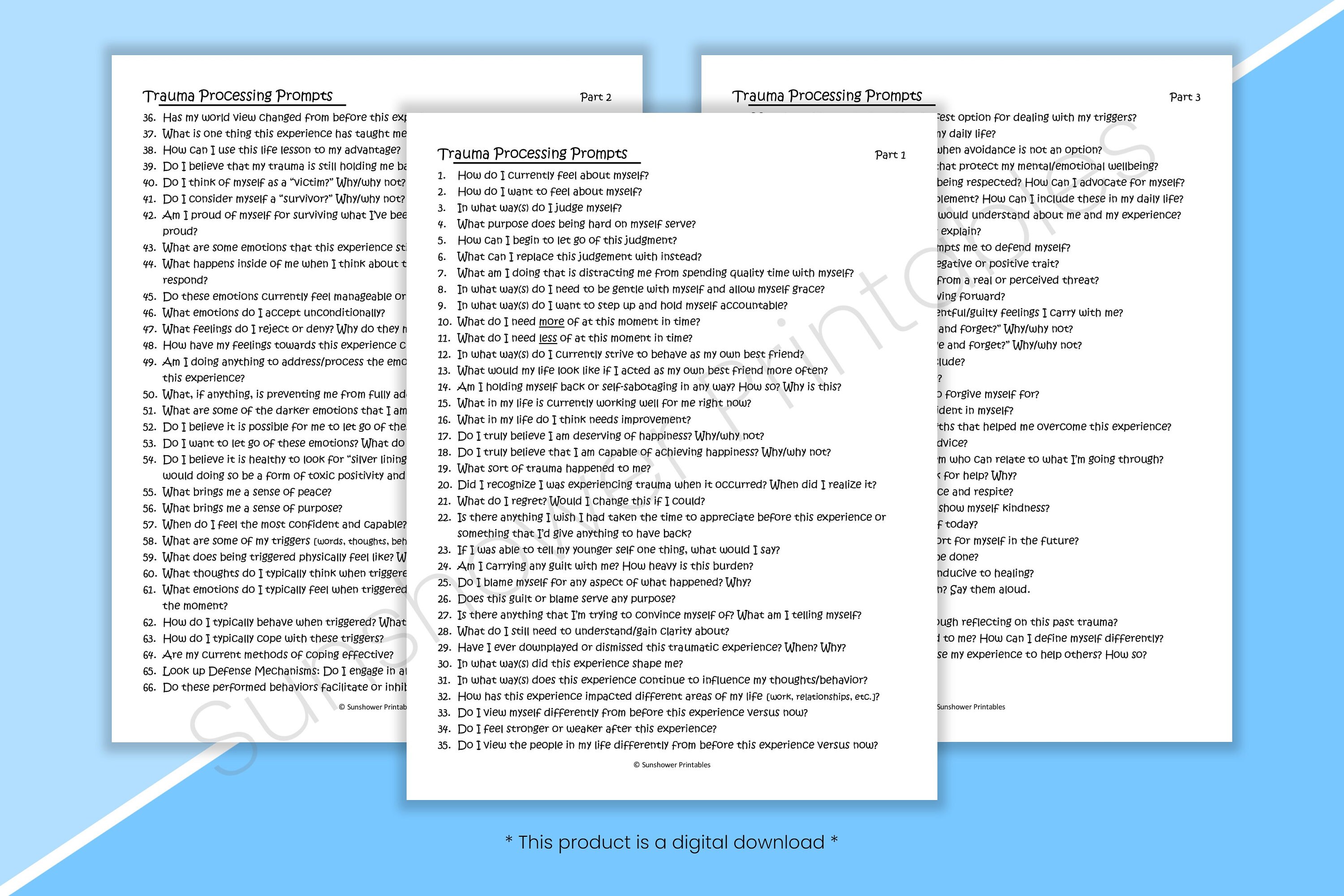 Trauma Processing Journal Writing Prompts 100 Printable Questions, PTSD ...