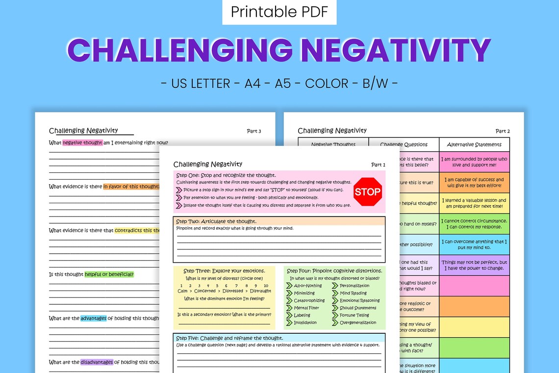 Challenge Negative Thinking Printable Worksheets Boost - Etsy
