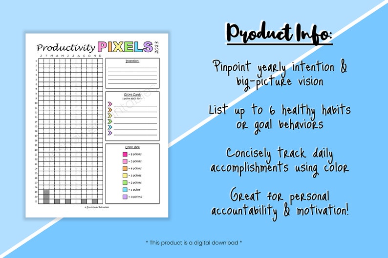 Productivity Tracking Printable Pixel Worksheet Work Journal, Habit ...