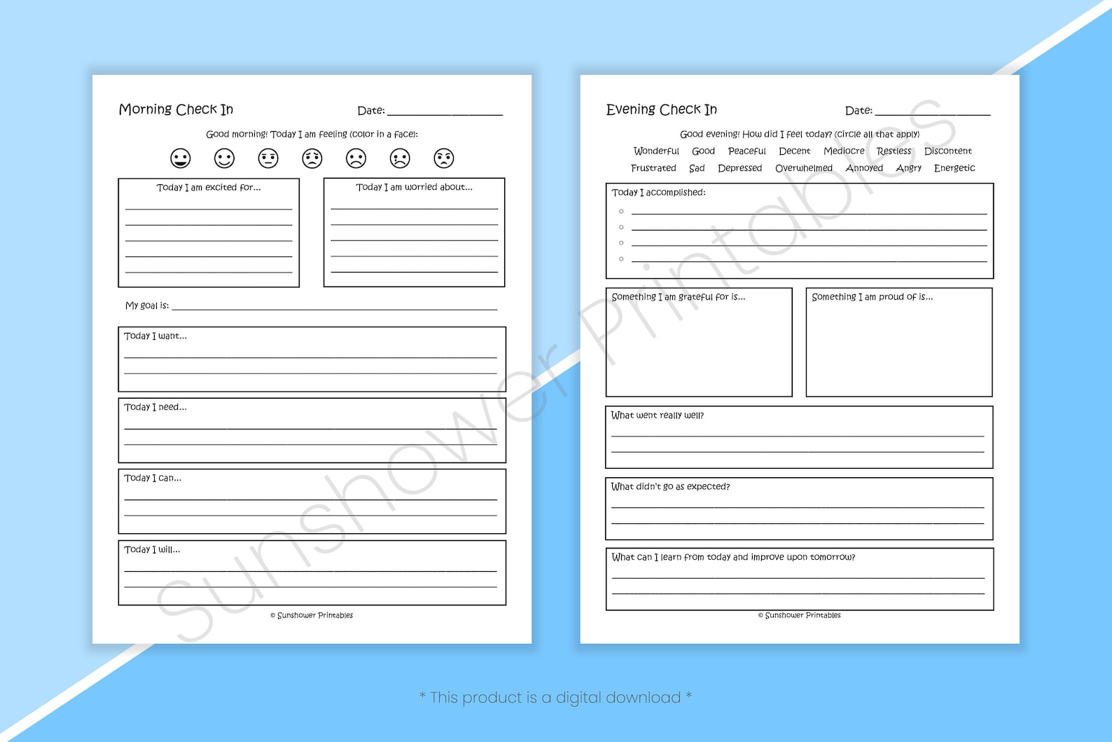 Daily Reflection Journal Pages Printable Check In, Morning & Evening ...