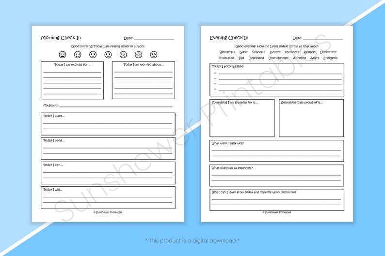 Daily Reflection Journal Pages Printable Check In, Morning & Evening ...