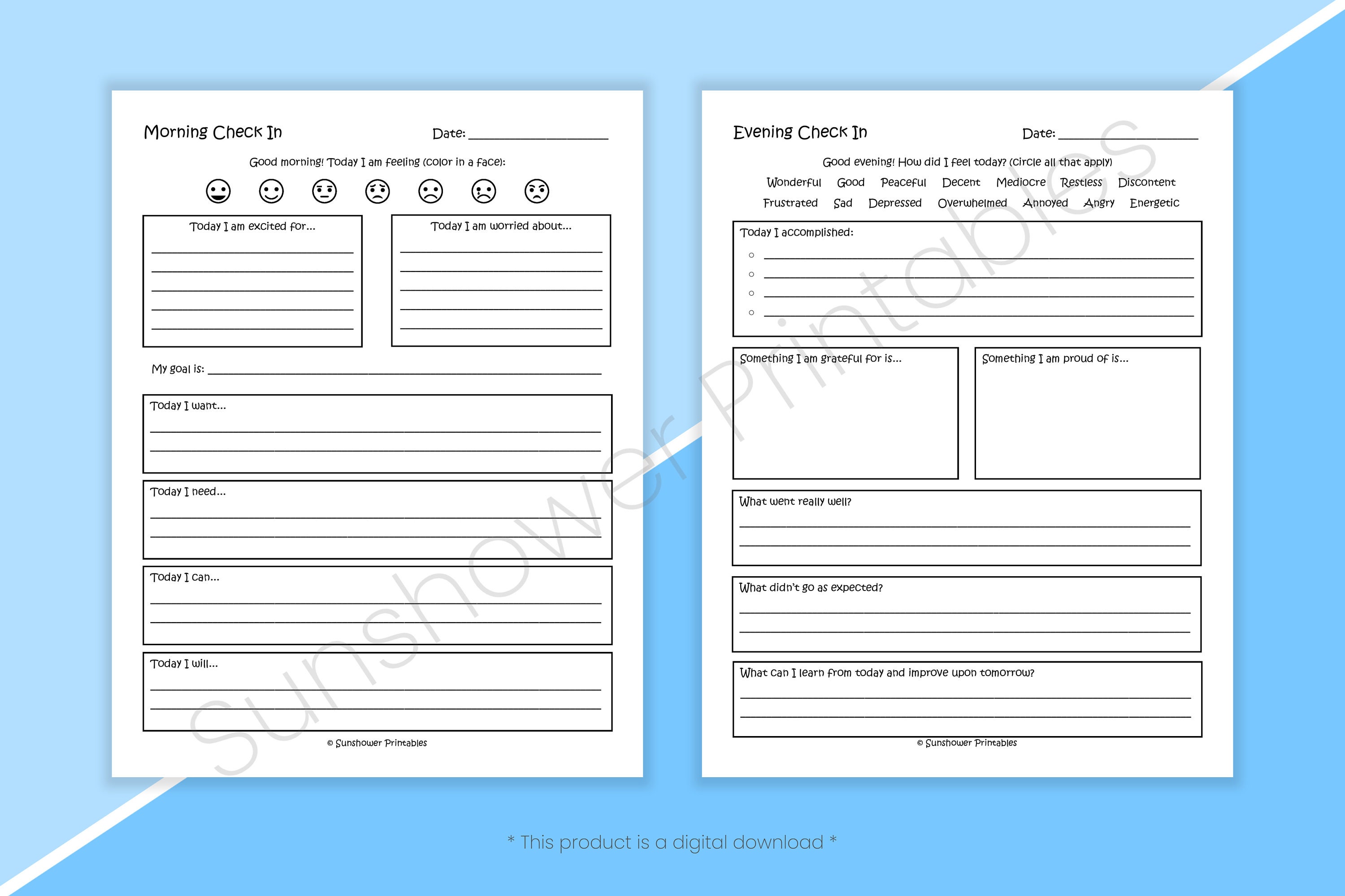 Daily Reflection Journal Pages Printable Check In, Morning & Evening ...
