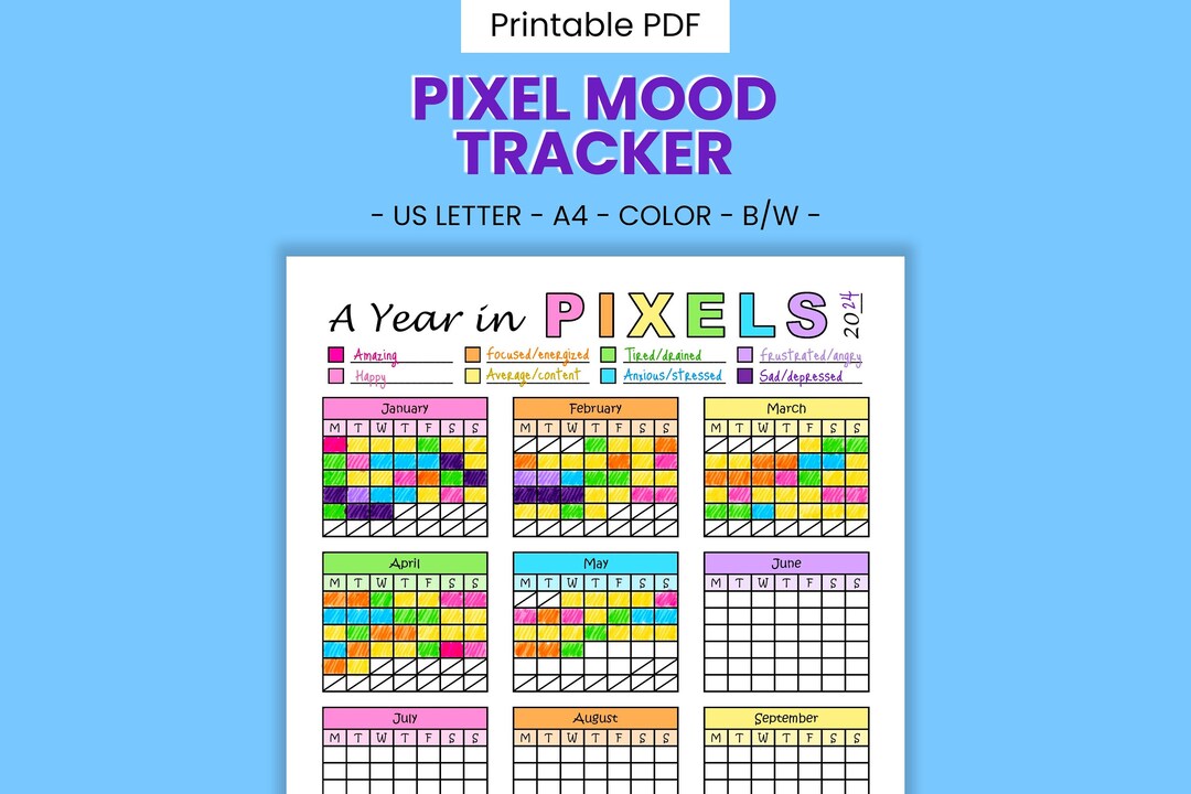 Printable Pixel Mood Tracker Bipolar & Depression Coping, Art Therapy ...