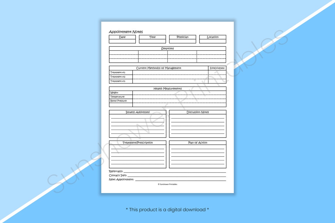 Doctors Appointment Printable Note Taking - Medical Record, Symptom ...