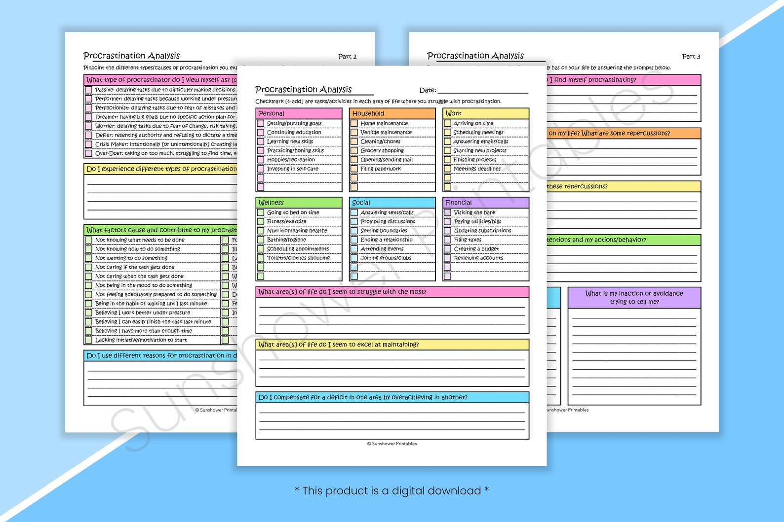 Procrastination Analysis Printable Worksheets ADHD Behavior - Etsy