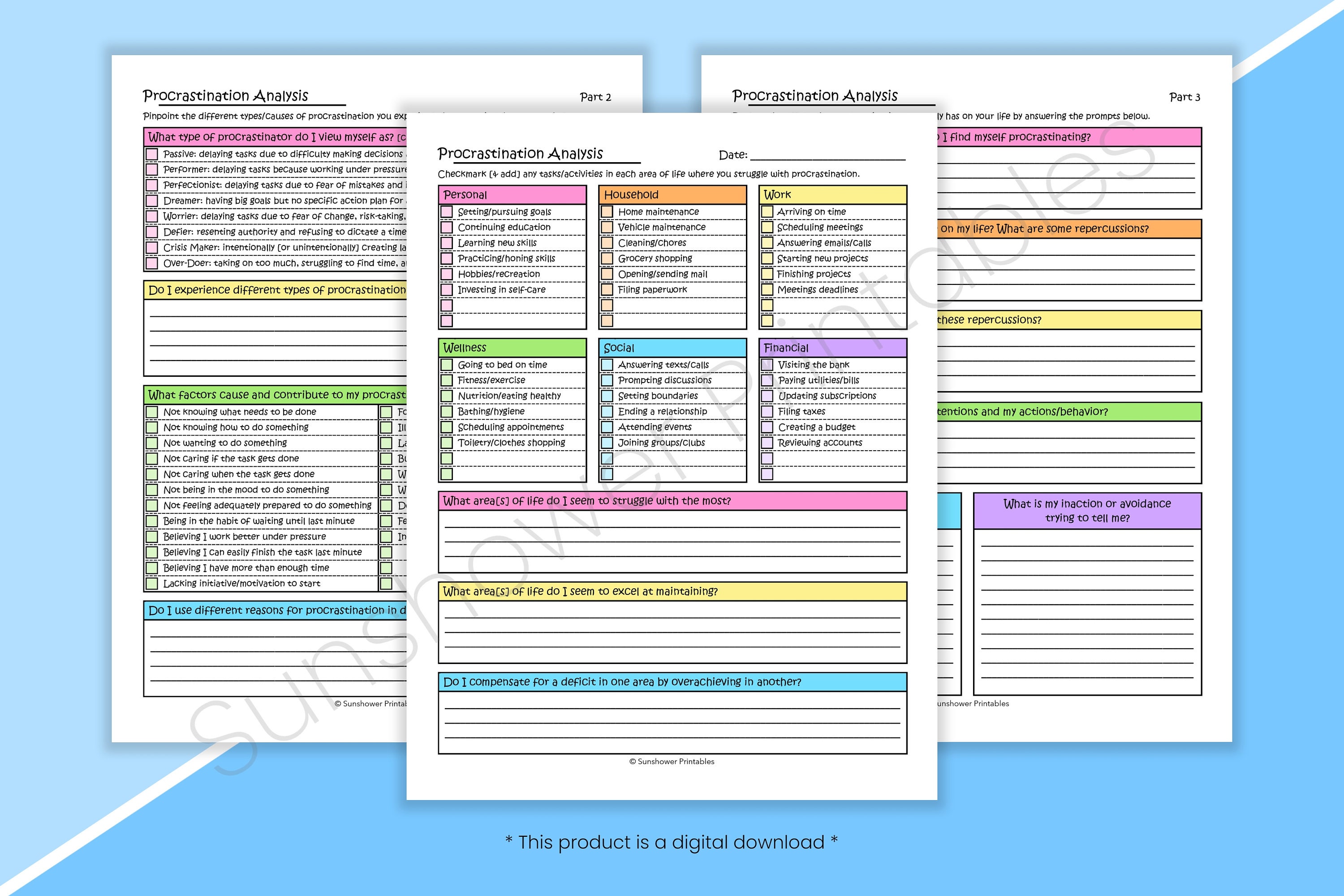 Procrastination Analysis Printable Worksheets ADHD Behavior - Etsy