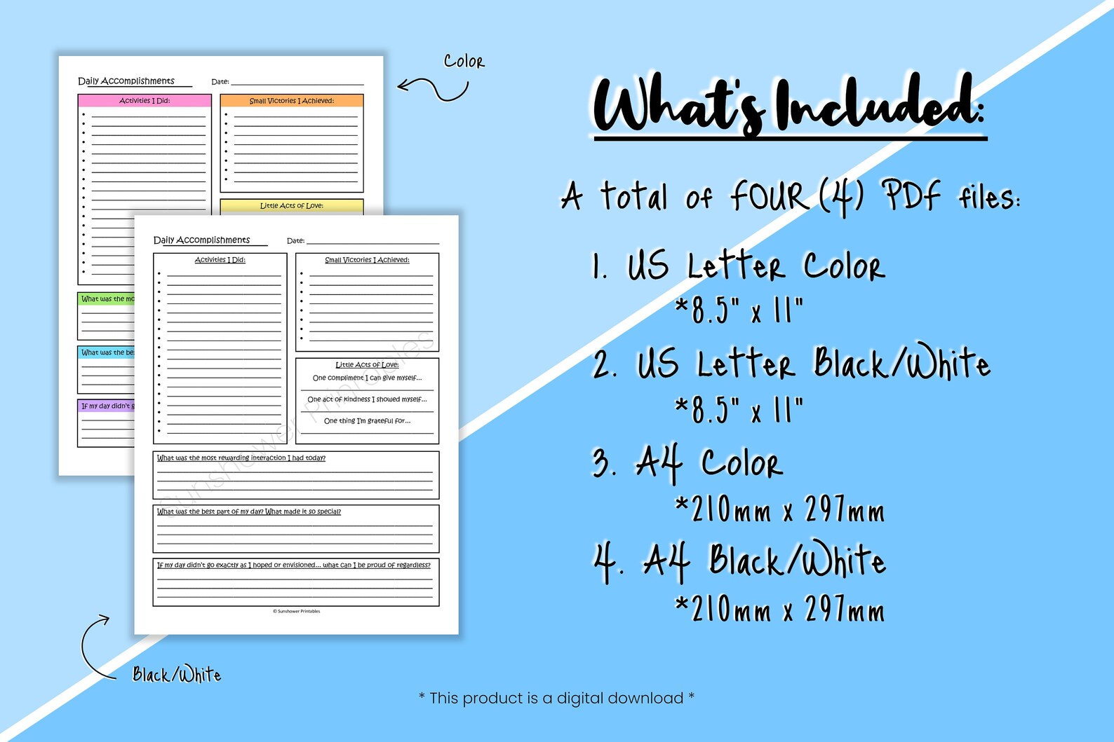 Daily Accomplishments Printable Journal Page Gratitude Reflections ...