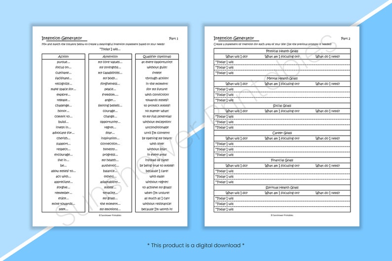 Intention Generator Printable Worksheet Intention Statement Setting ...