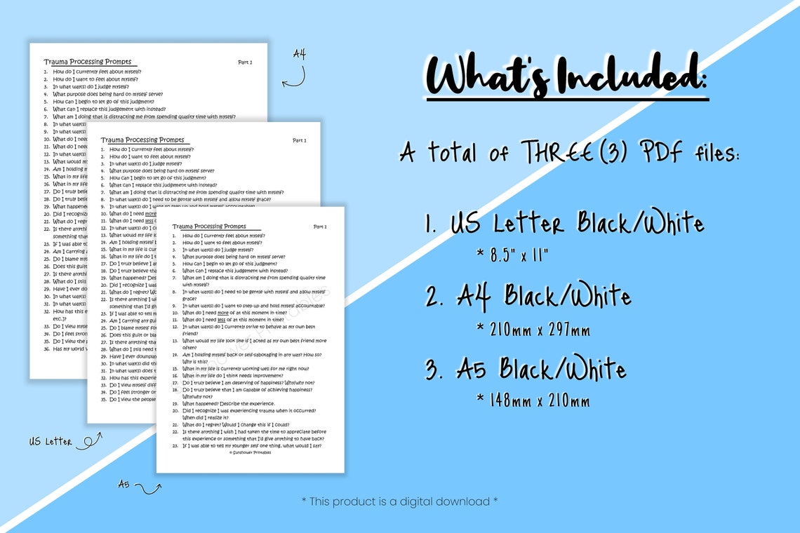 Trauma Processing Journal Writing Prompts 100 Printable - Etsy
