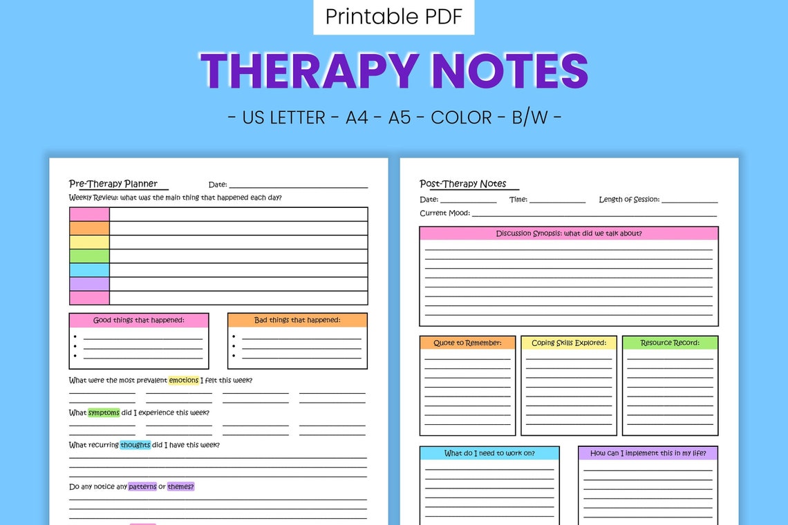Therapy Note Taking Printable Worksheets Mental Illness - Etsy