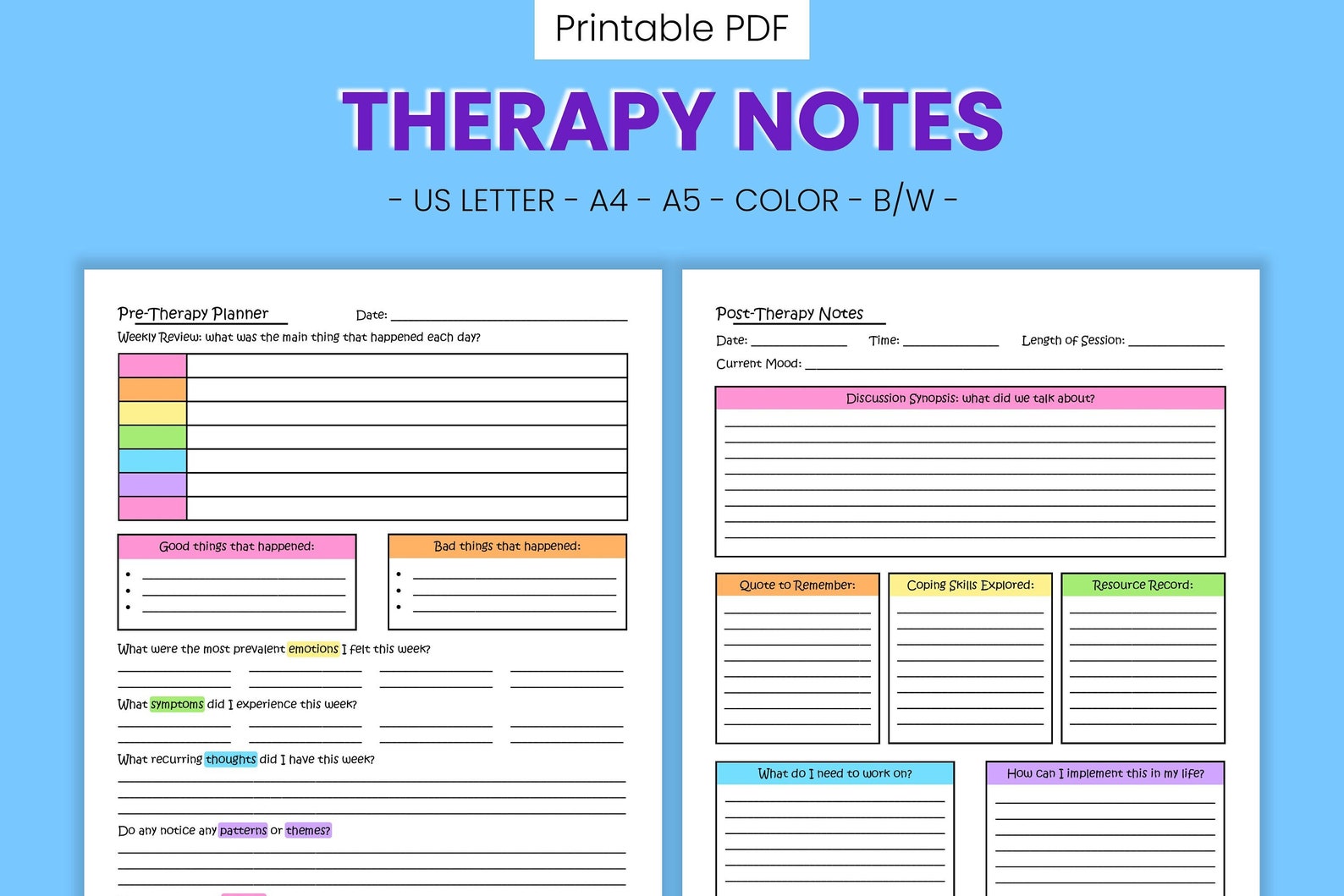 Therapy Note Taking Printable Worksheets Mental Illness - Etsy