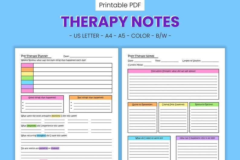 Therapy Note Taking Printable Worksheets Mental Illness - Etsy