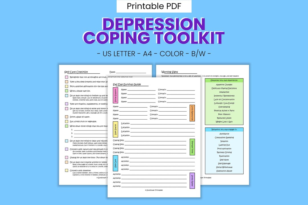 Depression Toolkit Printable Coping Worksheets - Mental Health Therapy ...