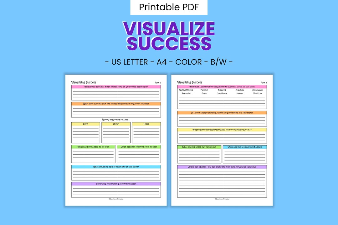 Visualize Success Printable Goal Worksheet - Self Improvement ...