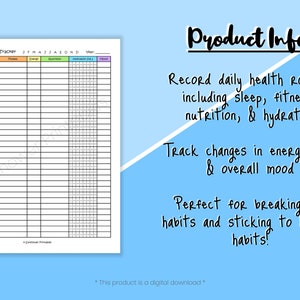 Monthly Health Tracker Printable Chart Daily Wellness Habits, Recovery ...