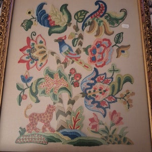 Stunning Antique Crewel Work Wall Hanging C 1920 Rare Hand Embroidered ...