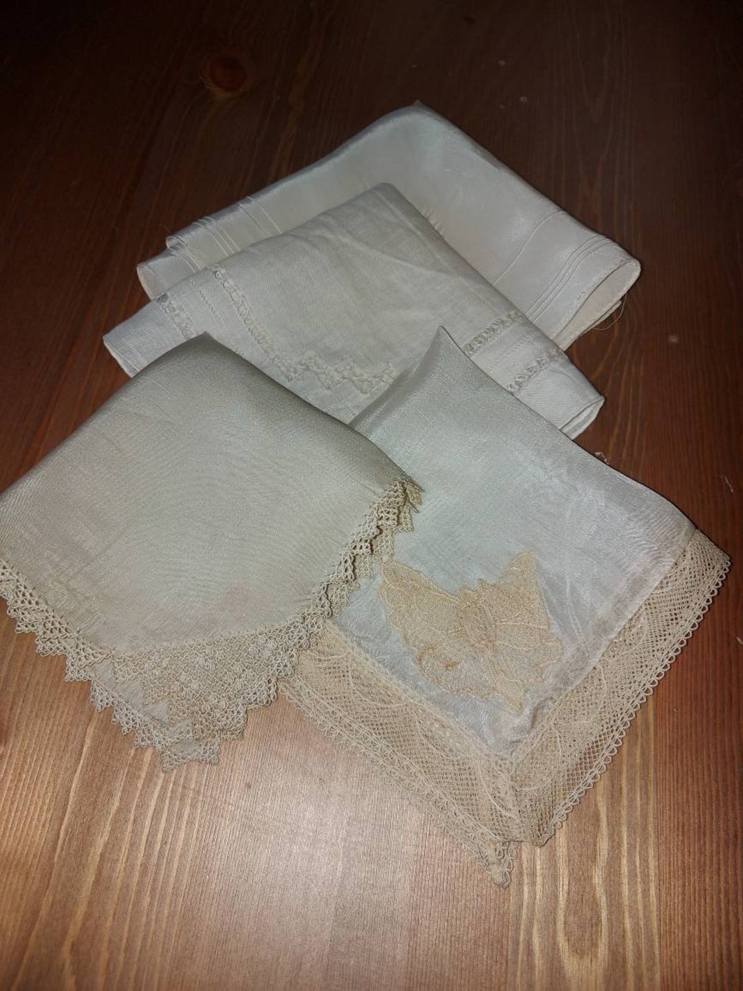 Antique Silk and Cotton Handkerchief Bundle 4 Pretty Pocket Squares ...