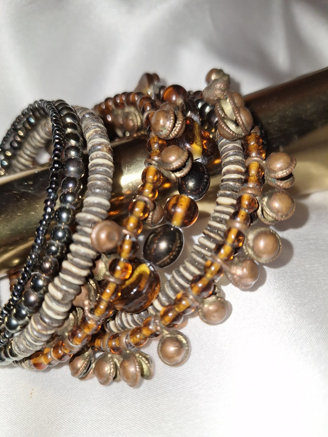 Gorgeous Multi Bead Bracelet Sprung Wire With Metal and Glass Beads ...