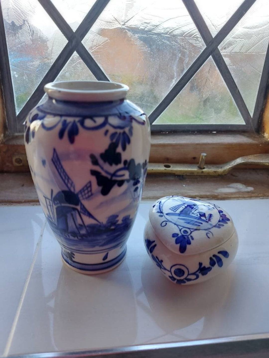 Pretty Blue Delft Vase and Heart Shaped Trinket Box Blue and White ...