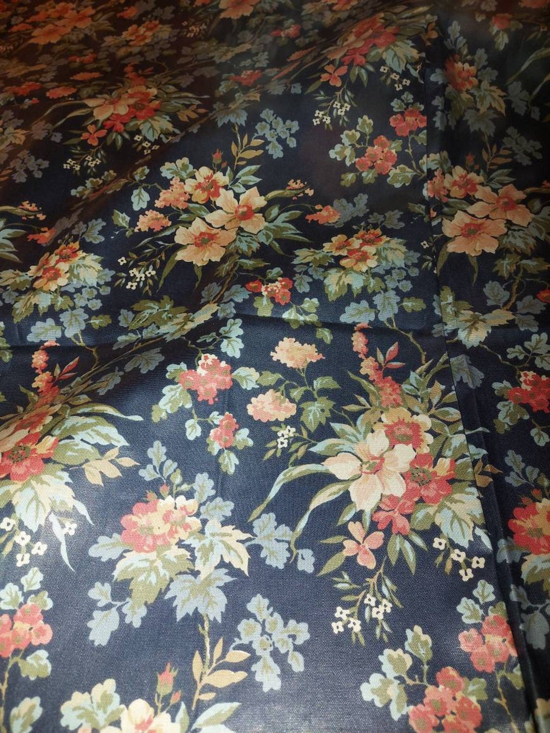 Warner Fabrics" Faerie Glade" Vintage Fabric Glazed Cotton Dark Blue ...