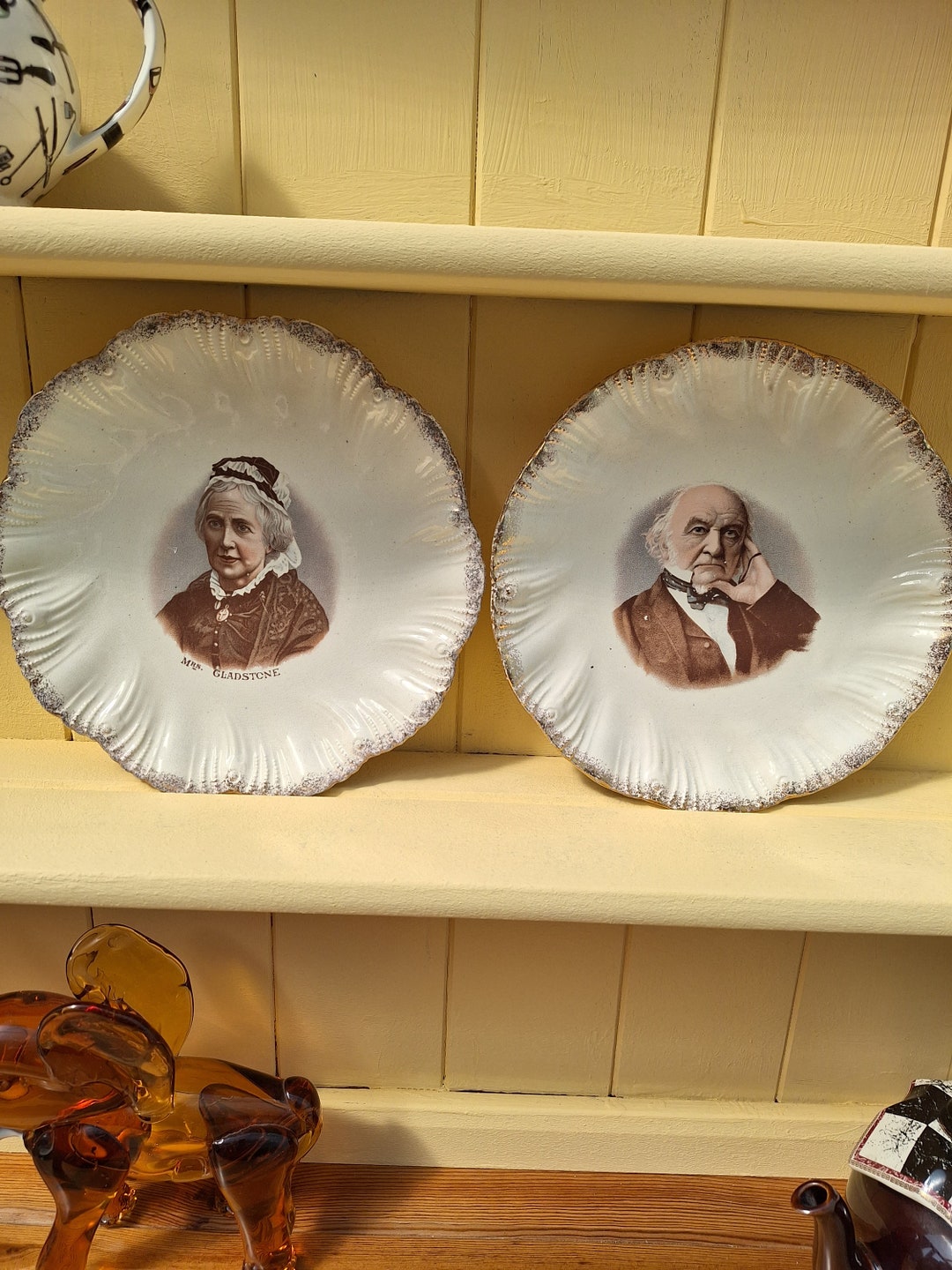 Antique Gladstone Plates Prattware Fluted China Plates Mr and Mrs ...