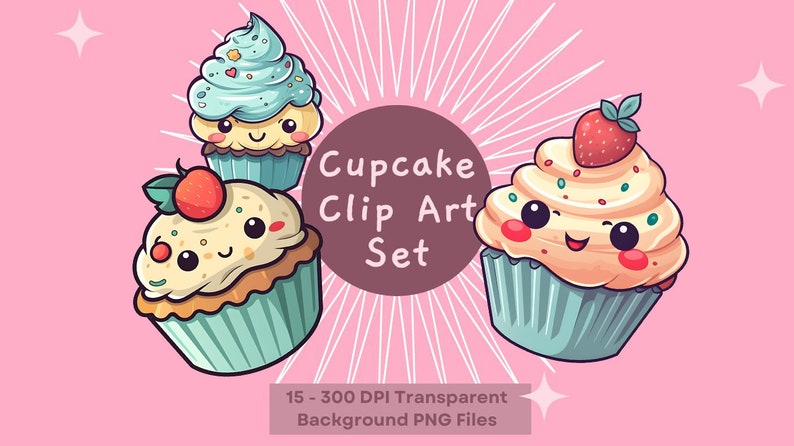 Cute Cupcakes Digital Clipart Sweet Bakery Graphics for Invitations and ...