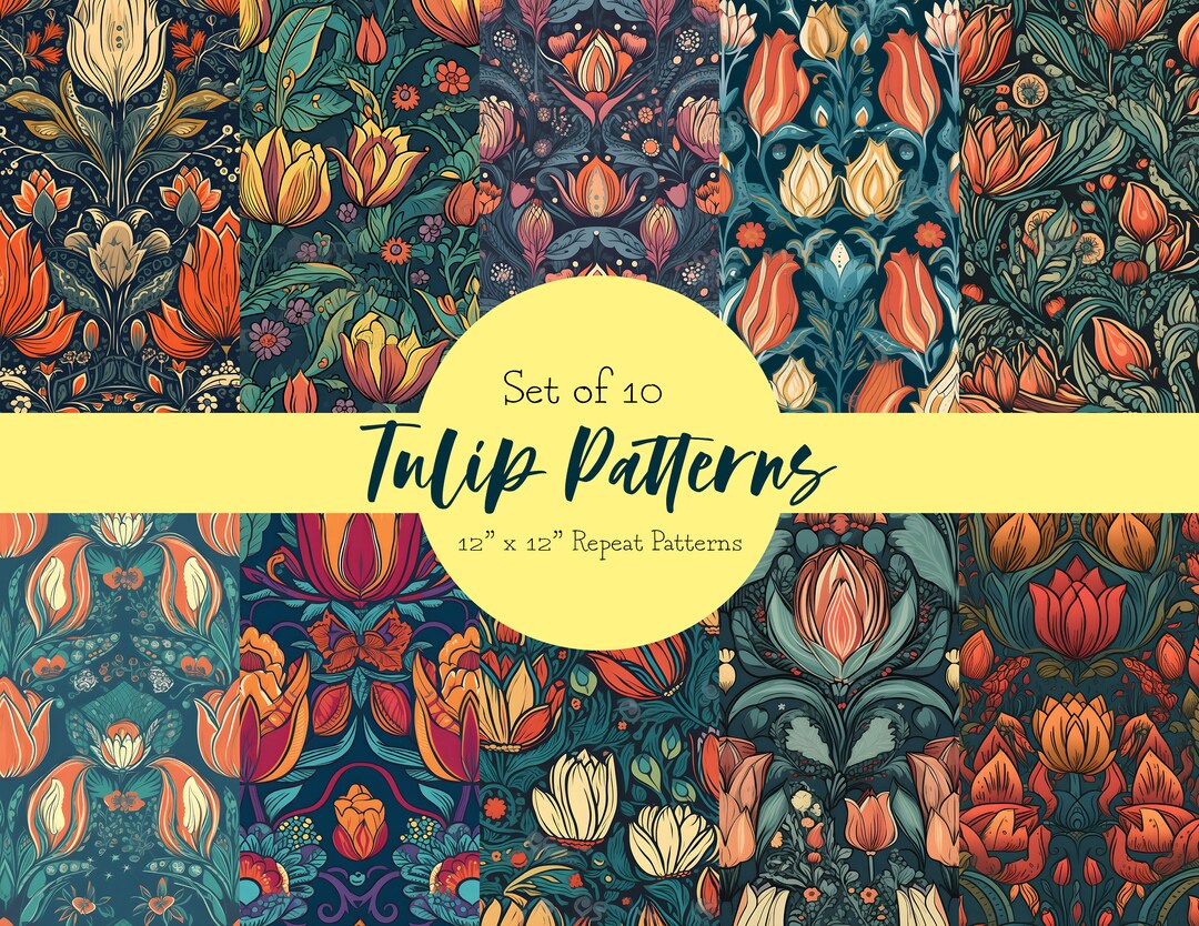 Vibrant Springtime Tulips Repeat Pattern: 10 Seamless Patterns ...