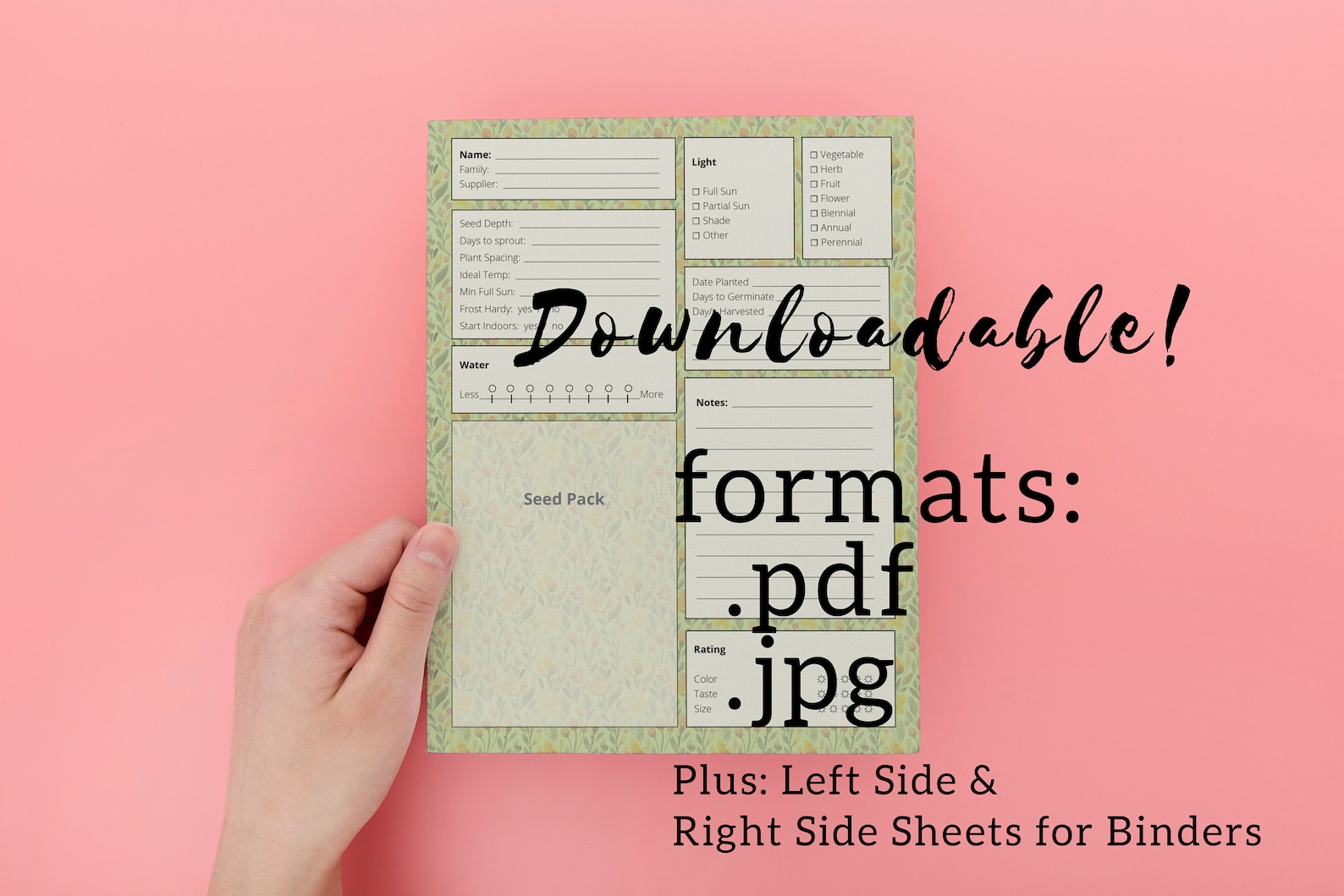 Printable Garden Seed Organizer Sheets - Gardening Planner Downloadable ...