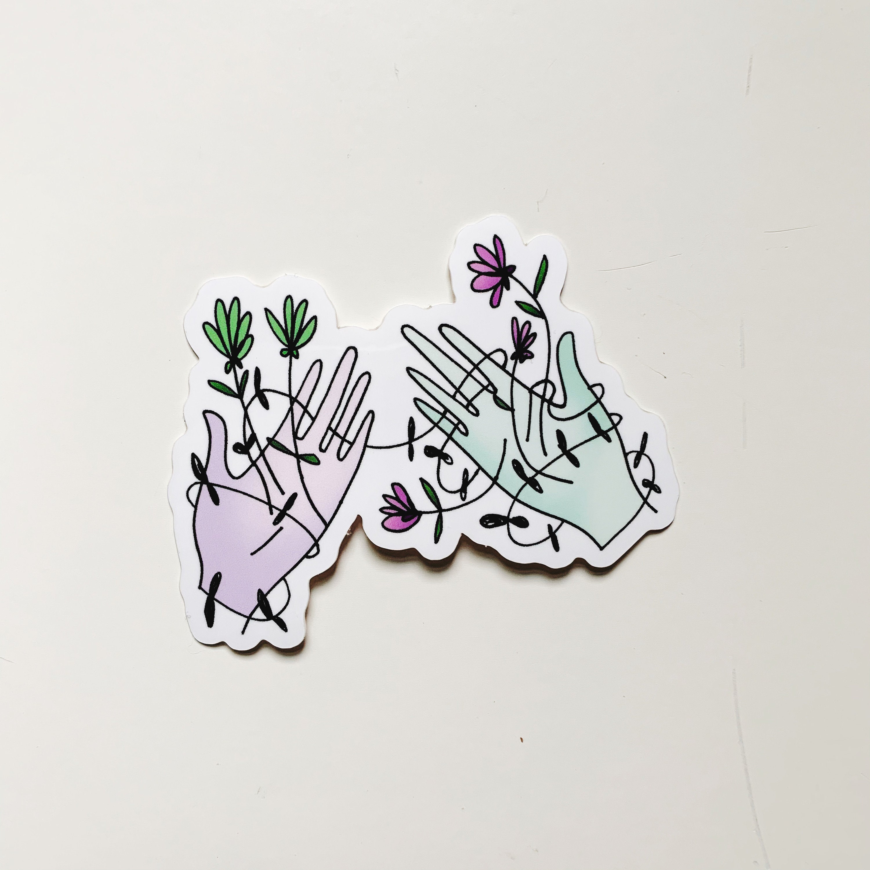 Illustrated Hands and Flower Die Cut Sticker - Etsy