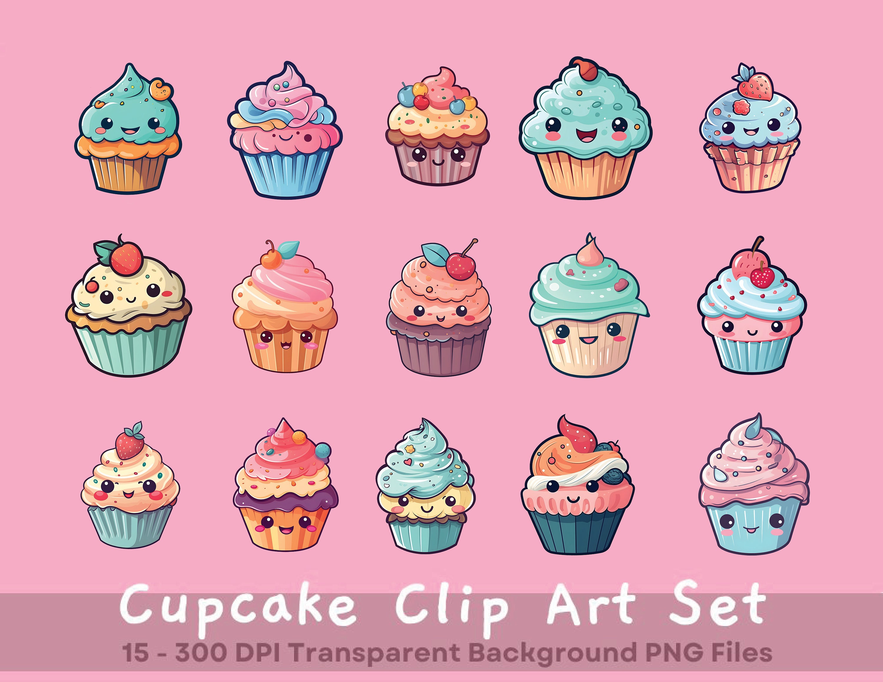 Cute Cupcakes Digital Clipart Sweet Bakery Graphics for Invitations and ...