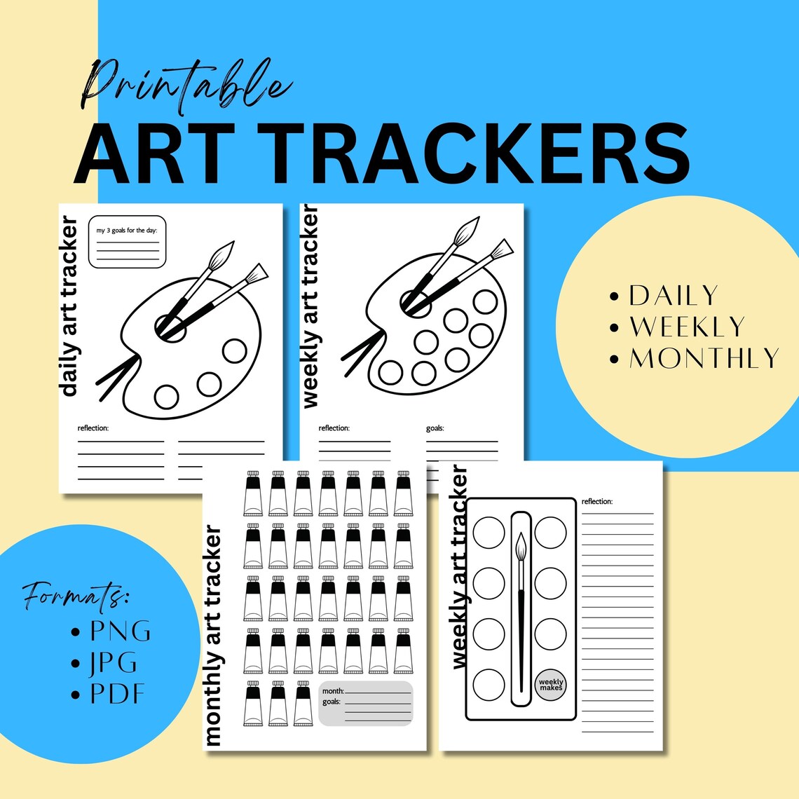 Printable Art Practice Habit Tracker - Daily, Weekly, Monthly ...
