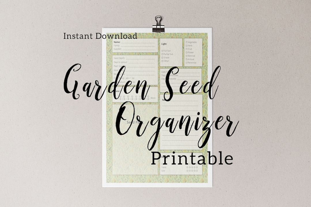Printable Garden Seed Organizer Sheets - Gardening Planner Downloadable ...