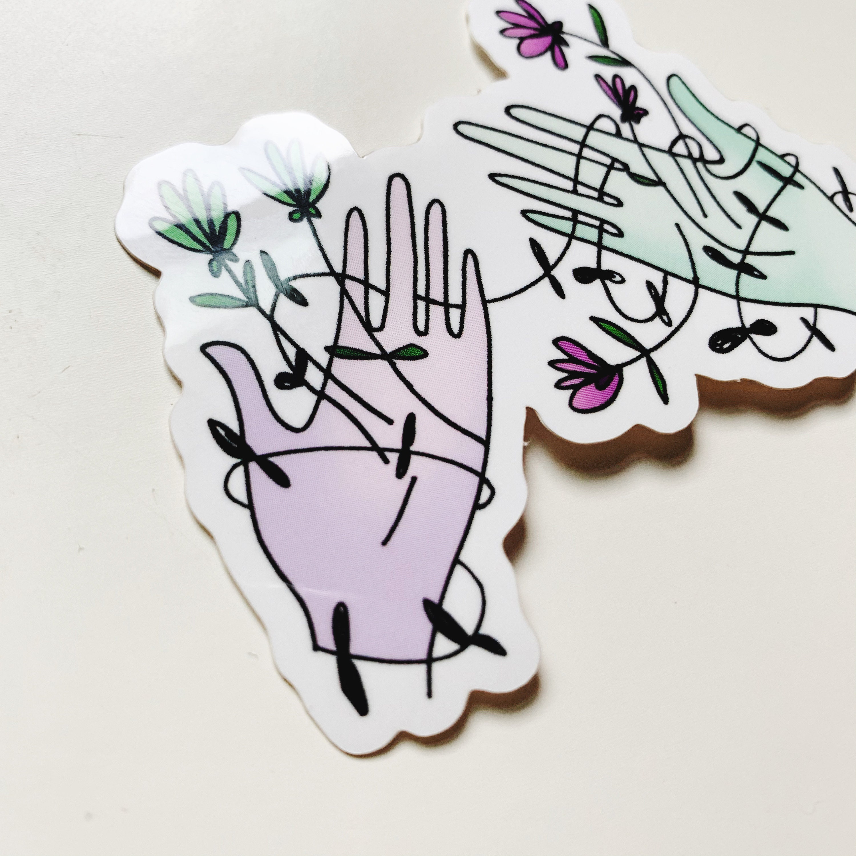 Illustrated Hands and Flower Die Cut Sticker - Etsy
