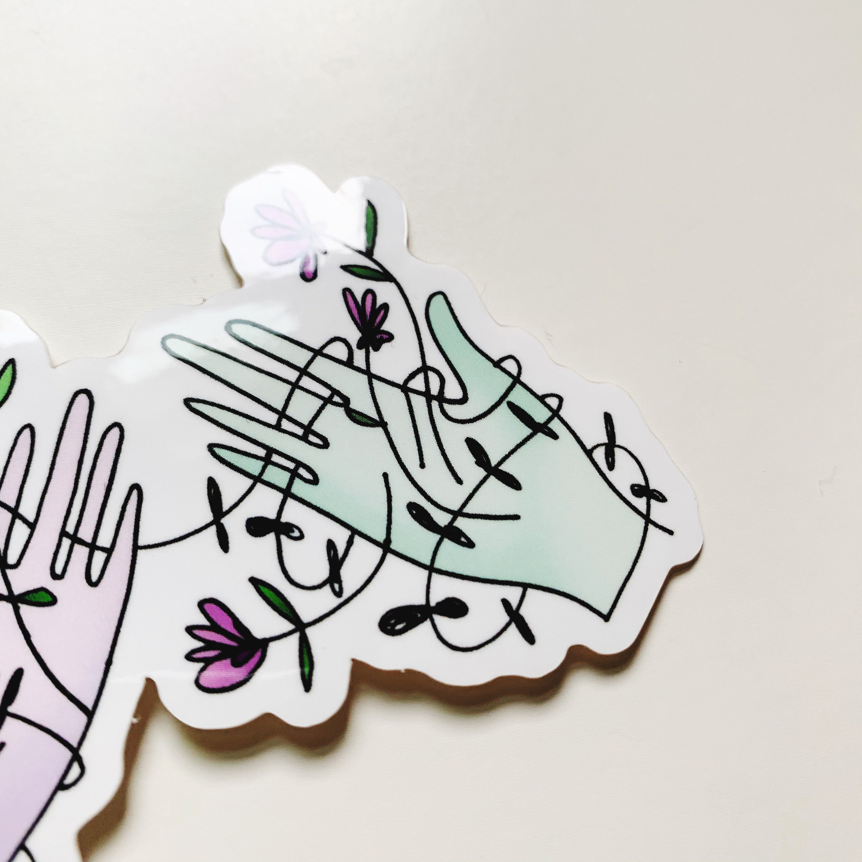 Illustrated Hands and Flower Die Cut Sticker - Etsy