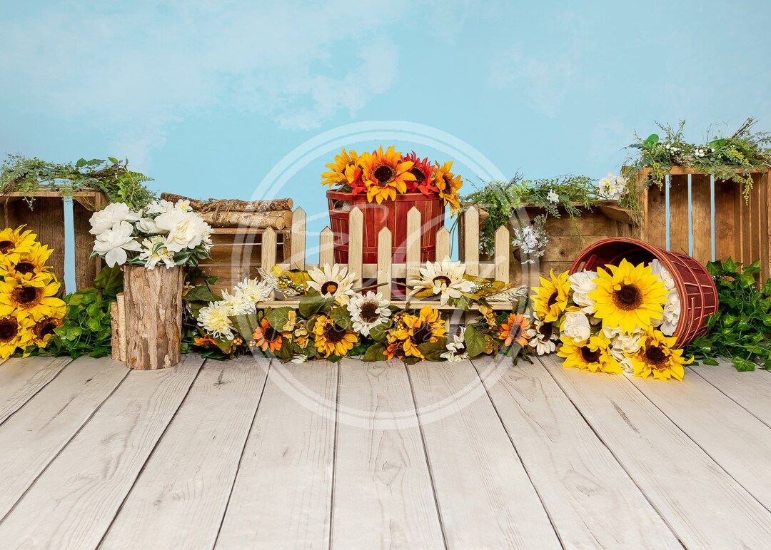 Sunny Day Sunflowers - Digital Backdrop for Children, Floral, Blue Sky ...