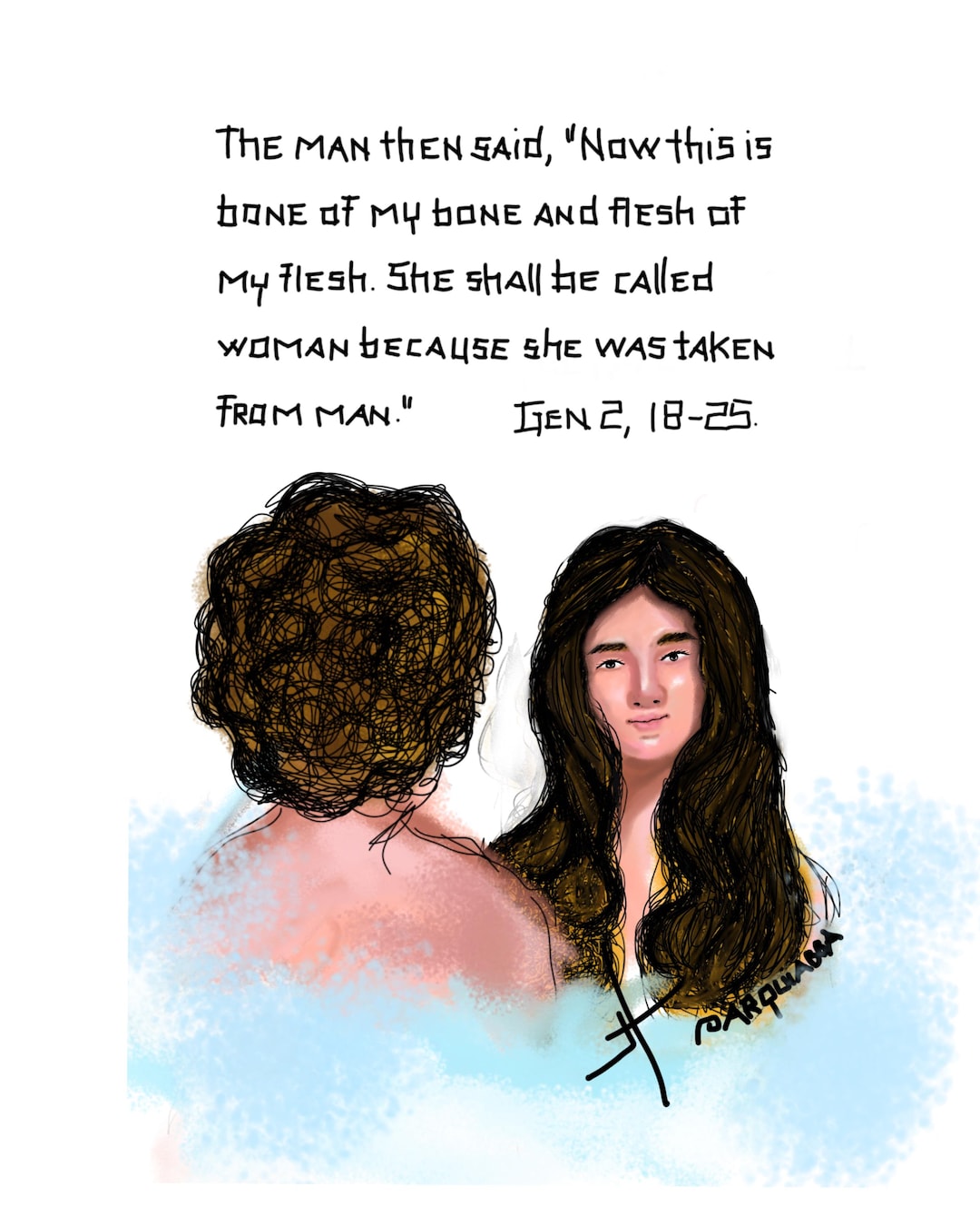 Adam und Eva im Paradies, Digitaler Download, Bibelkunst, Bibelgeschichte, Originalillustration ...