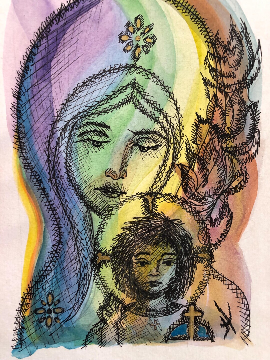 Virgin Mary and the Child Jesus, Prayer Cards, Icons, Catholic Prints ...