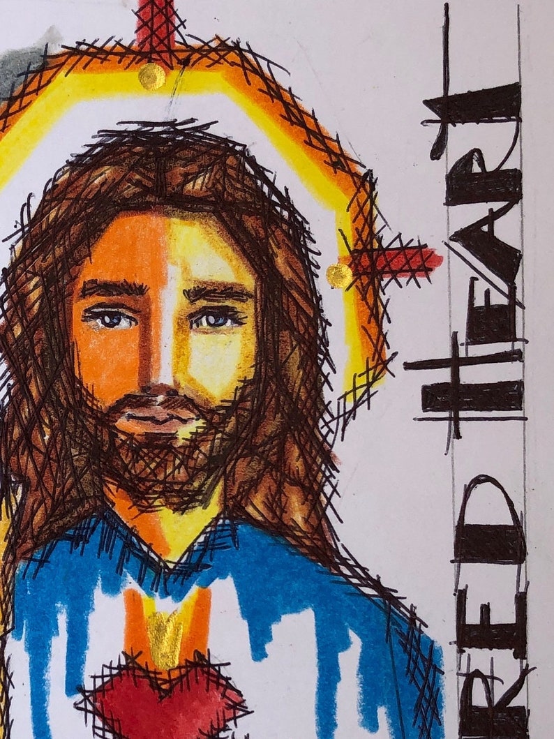 Sacred Heart of Jesus, HEART JESUS, Original Mixed Media Art ...