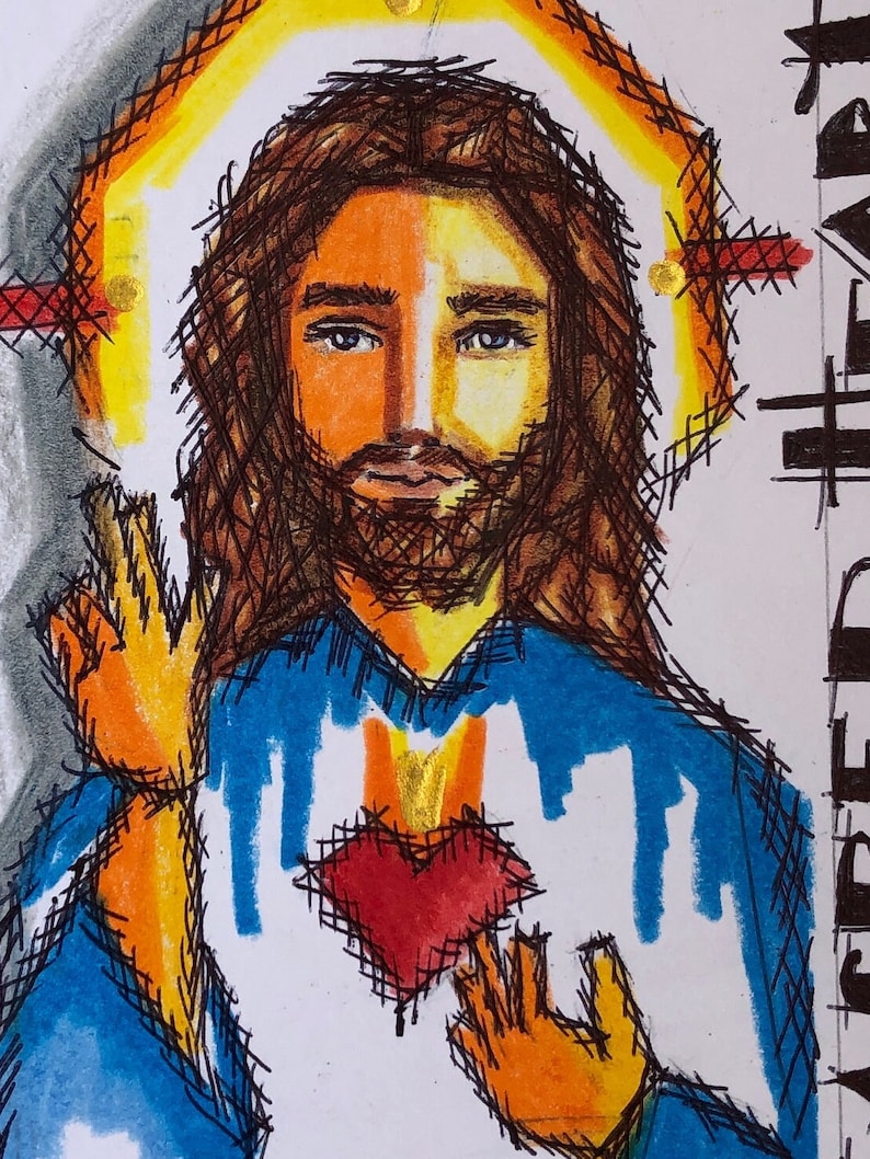 Sacred Heart of Jesus Original Art, MIXED TECHNIQUE, Original Art ...